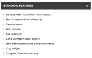 Cromtech Twin Impeller Pump Diesel 5.3hp - Quality Brand